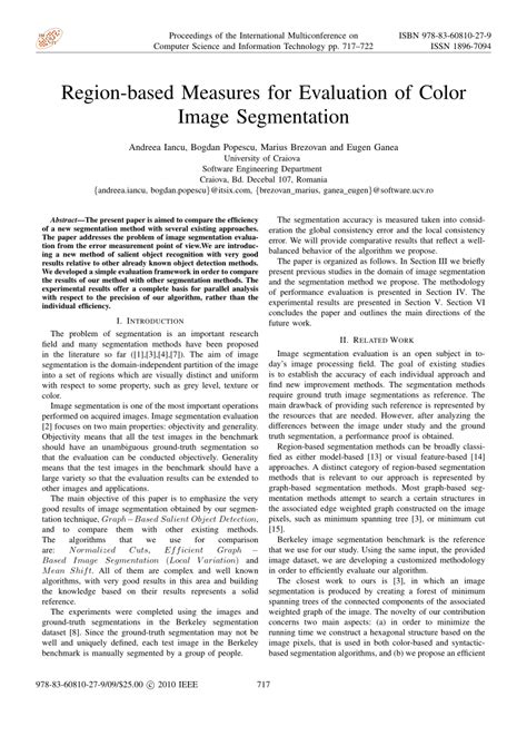 Pdf Region Based Measures For Evaluation Of Color Image Segmentation