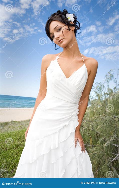 Braut Im Hochzeitskleid Auf Strand Stockbild Bild Von Jung Leben