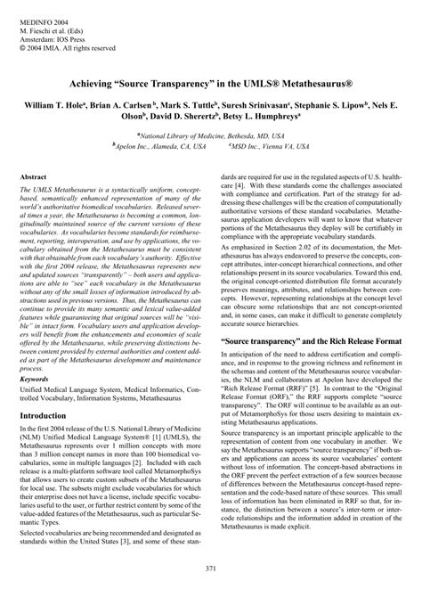 Pdf Achieving “source Transparency” In The Umls Metathesaurus