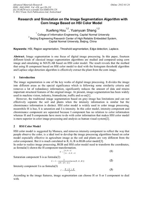 Research And Simulation On The Image Segmentation Algorithm With Corn Image Based On Hsi Color
