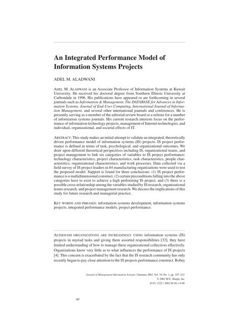 Pdf An Integrated Performance Model Of Information Systems Projects