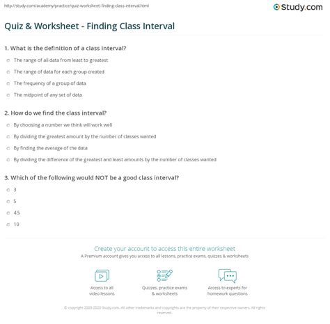 Quiz Worksheet Finding Class Interval Study Com