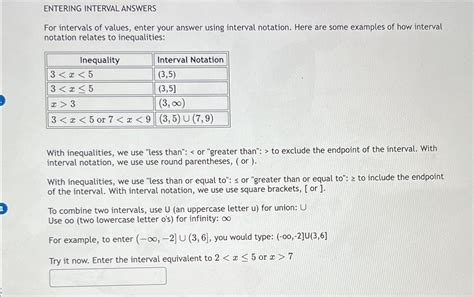 Solved Entering Interval Answersfor Intervals Of Values