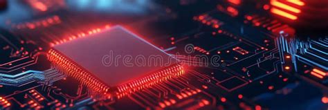 Red Glowing Cpu On Circuit Board Technology Innovation Concept A