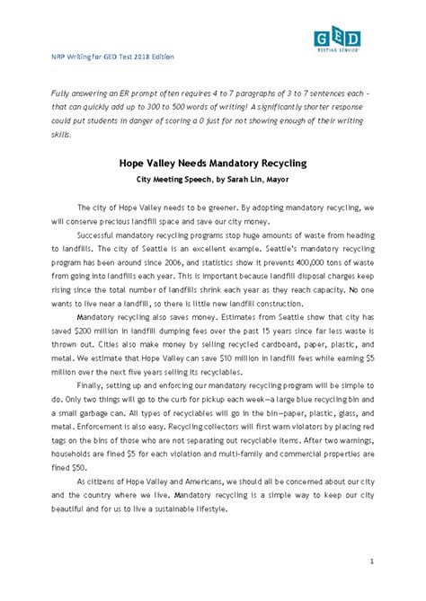 Recycle Rla Er Nrp Writing For Ged Test 2018 Edition 1 Fully Answering An Er Prompt Often