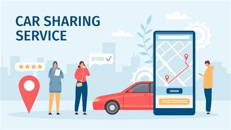 Car Sharing Service Big Smartphone Screen With Mobile App And People Ordering Cars For Share Or