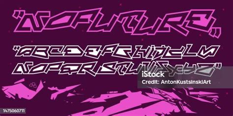 트렌디한 미래 공상과학 사이버펑크 기술 추상 기술 알파벳 글꼴 디지털 스페이스폰트 타이포그래피 벡터 일러스트 레이 션 개체 그룹에 대한 스톡 벡터 아트 및 기타 이미지