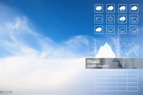 그래프와 차트 기호와 기상 배경 예측을 위한 아름 다운 부드러운 흰 구름과 여름 아침 푸른 하늘의 극적인 파노라마 보기 날씨에 대한 스톡 사진 및 기타 이미지 Istock