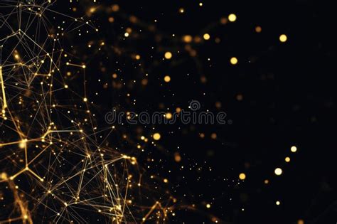 Golden Particles And Interconnected Lines Create A Dynamic Abstract Background Design Stock