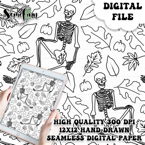 Skeletons Digital Paper Seamless Skull Skeleton Pattern Halloween