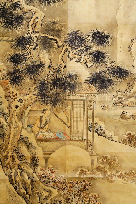 10 3結標 江戶弘化二年款 雪荘 手繪 孫康映雪讀書圖 PBI0695 軸畫 茶掛 書法 絹本 山水 花鳥 人物 走獸 植物 美術 藝術