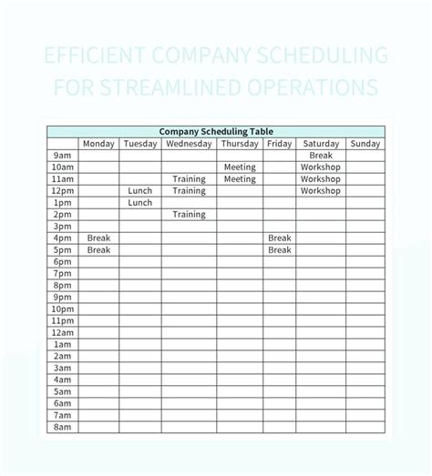 Efficient Company Scheduling For Streamlined Operations Excel Template