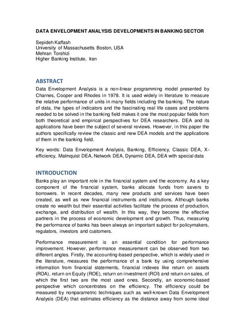 Pdf Data Envelopment Analysis Development In Banking Sector