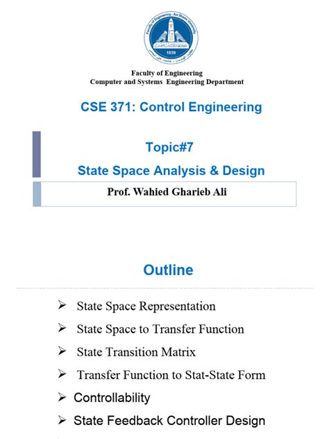 Topic 7 State Space Analysis And Design Pdf Applied Mathematics Mathematics