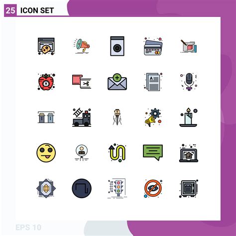 Group Of 25 Filled Line Flat Colors Signs And Symbols For Sketch Drawing Voice Payment Card