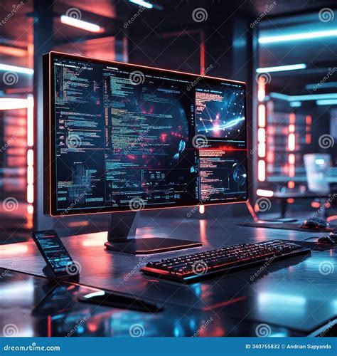 Cybersecurity Workstation With Code And Network Monitoring Royalty Free