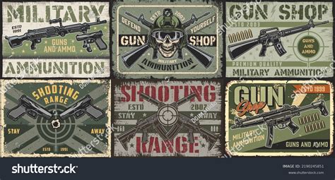 Military Ammunition Set Posters Colorful Vintage Stock Vector Royalty