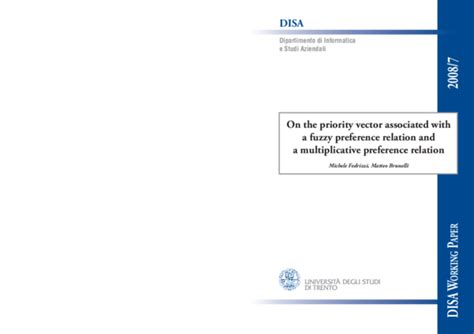 Pdf On The Priority Vector Associated With A Fuzzy Preference Relation And A Multiplicative