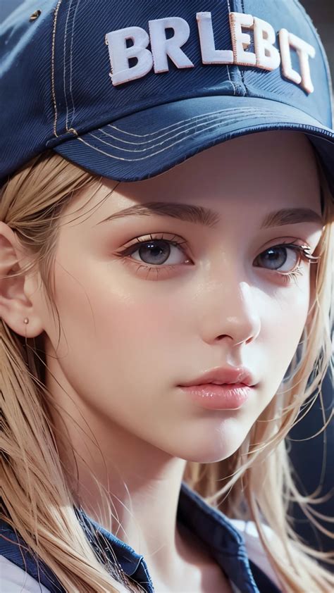 A Close Up Of A Woman Wearing A Baseball Cap And A Baseball Uniform