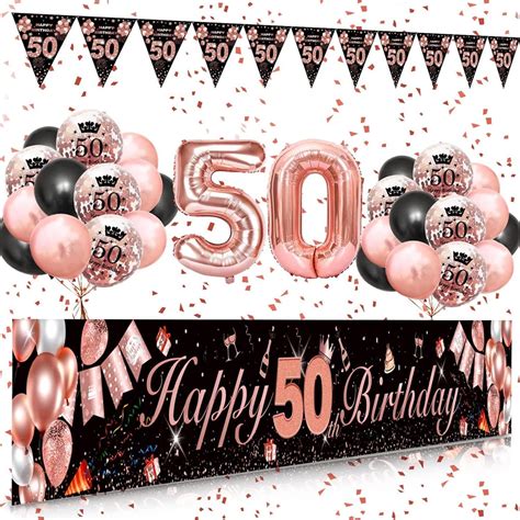 Rose Gold 50th Birthday Decorations For Women Rose Gold Black Happy