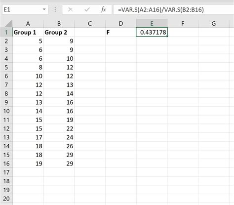 how to perform a variance ratio test in excel online statistics