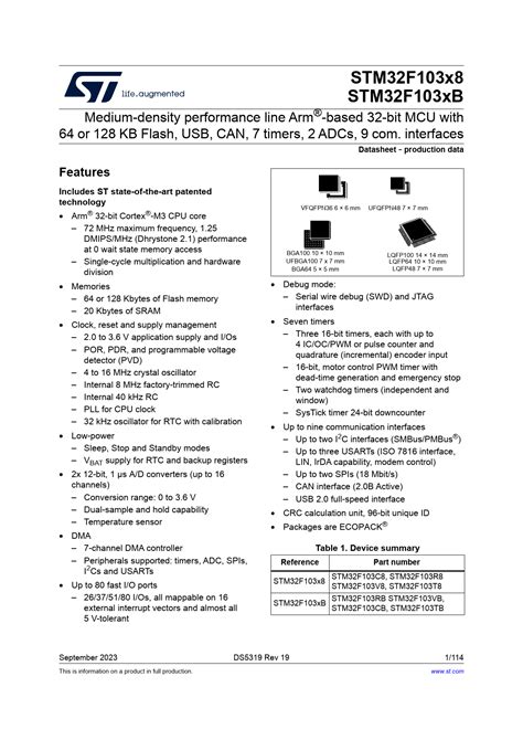 Datasheet Stm32f103x8 Stm32f103xb Stmicroelectronics Preview And Download