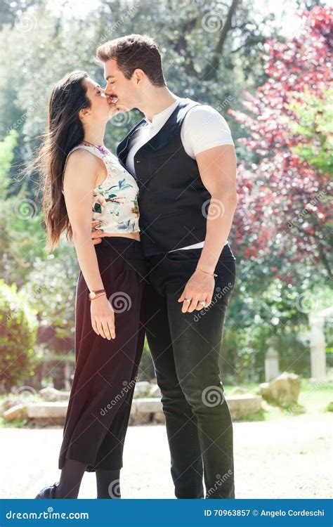 Beautiful Couple Embrace And Kiss Loving Relationship And Feeling
