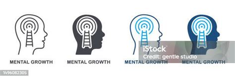 정신 성장 실루엣과 선 아이콘 세트 사다리 기호가 있는 인간의 머리 잠재적인 경력 성공 동기 부여 픽토그램 심리학 치료 기호