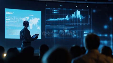 A Man Standing In Front Of A Projection Screen Stock Illustration
