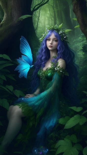 Premium Ai Image A Mesmerizing Model Appearing As An Ethereal Nymph Surrounded By Lush Foliage