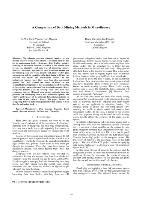 Pdf A Comparison Of Data Mining Methods In Microfinance