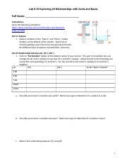 Lab PH Acids Bases Docx Lab Exploring PH Relationships With Acids And Bases Full