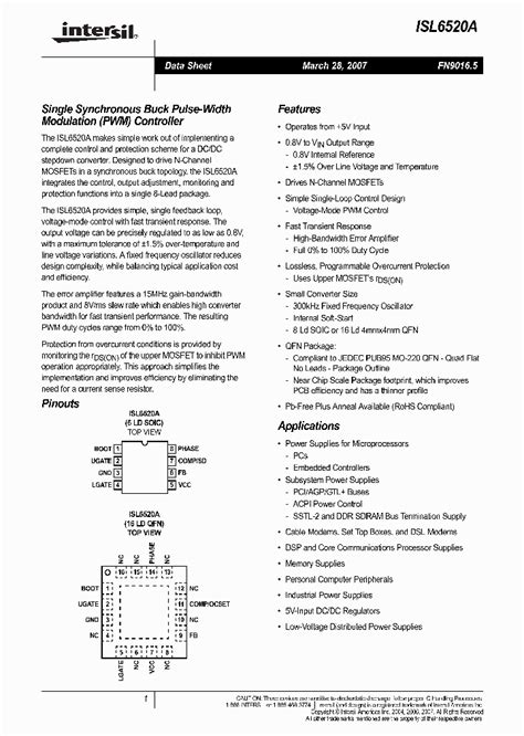 Isl6520a07706346pdf Datasheet Download Ic On Line