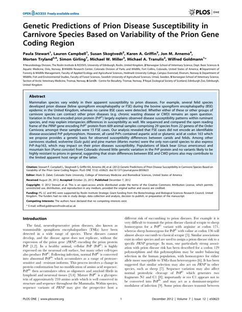 Pdf Genetic Variability And Association With Prion Disease Susceptibility Of The Prion Gene In