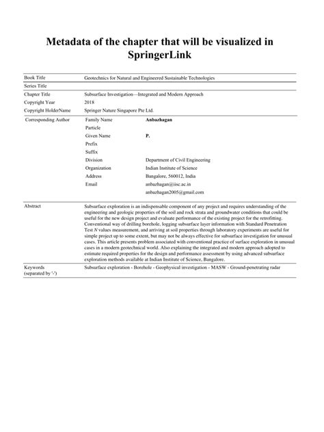 Pdf Subsurface Investigation—integrated And Modern Approach