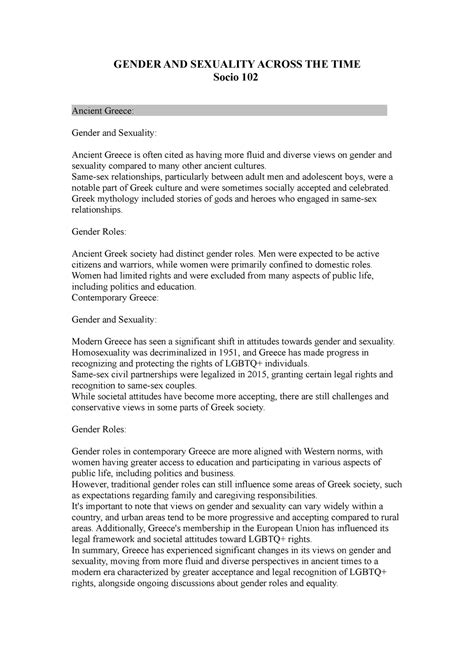 Gender AND Sexuality Across THE TIME Handout Words GENDER AND SEXUALITY ACROSS THE TIME Socio
