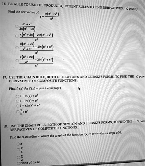 Solved Be Able To Use The Product Quotient Rules To Find Derivatives 2 Points Find The
