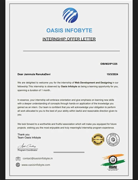 Renuka Devi Jammula On Linkedin Oasisinfobyte Internship