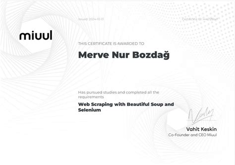Webscraping Beautifulsoup Selenium Verianalizi Otomasyon Sertifika Merve Nur Bozdağ