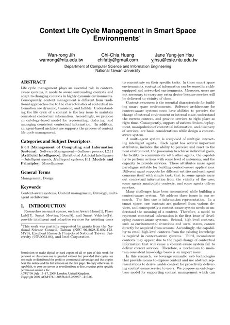 Pdf Context Life Cycle Management In Smart Space Environments