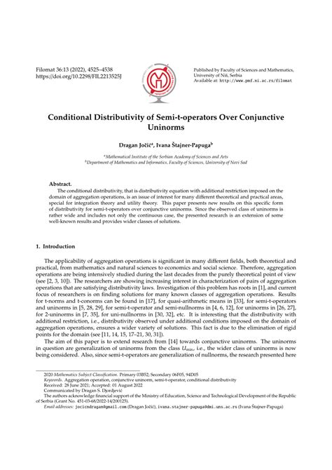 Pdf Conditional Distributivity Of Semi T Operators Over Conjunctive