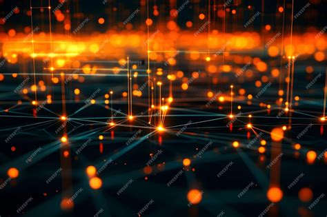 Futuristic Digital Network With Glowing Data Points And Grid Lines Representing Technology