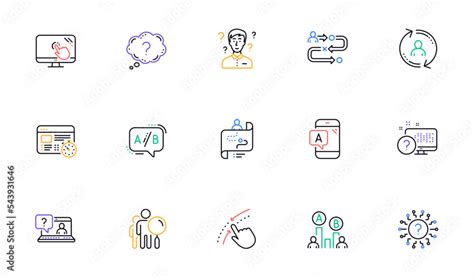 Ux Line Icons Ab Testing Journey Path Map And Question Mark Quiz