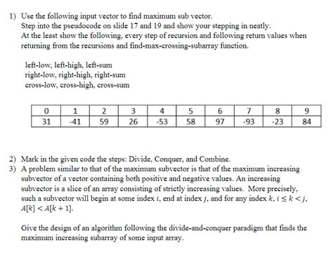1 use the following input vector to find maximum sub