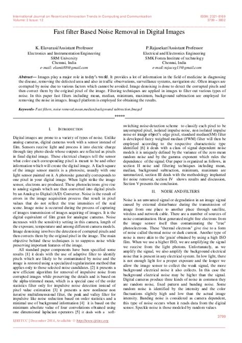 Pdf Fast Filter Based Noise Removal In Digital Images