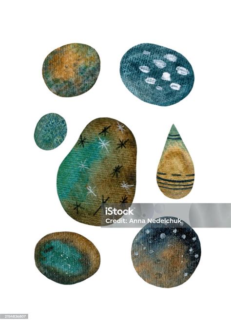 수채화 얼룩 돌 광물의 요소가 있는 추상 미술 배경입니다 큰 반점 세트는 손으로 그려져 있습니다 고립된 수채화 얼룩 포스터 디자인으로 브러시 질감 장식 0명에 대한 스톡