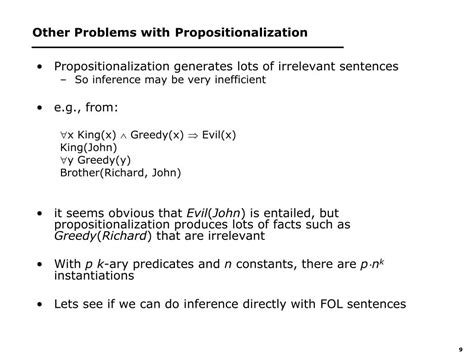 Ppt First Order Logic Inference Methods For Propositionalization And Unification Powerpoint
