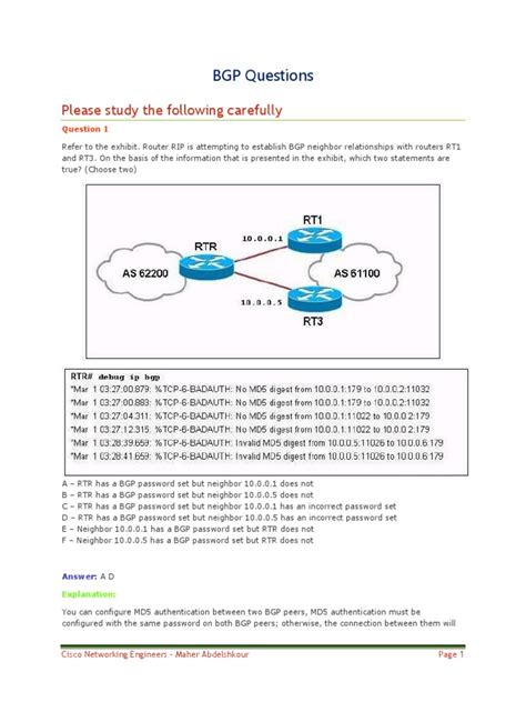Ccnp Bgp Questions Pdf Router Computing Routing