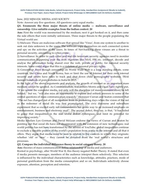 Ignou Mjm 024 Previous Year Solved Question Paper Dec 2021 English