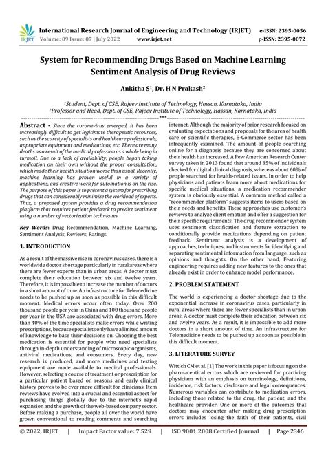 System For Recommending Drugs Based On Machine Learning Sentiment